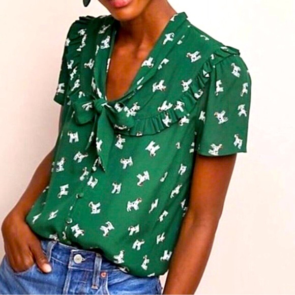 Anthropologie | Tops | Anthropologie Maeve Ruffled Dog Print Blouse ...